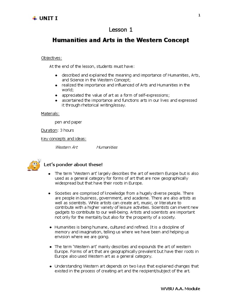 Unit I - LESSON 1 - Humanities and Arts in The Western Concept | PDF ...