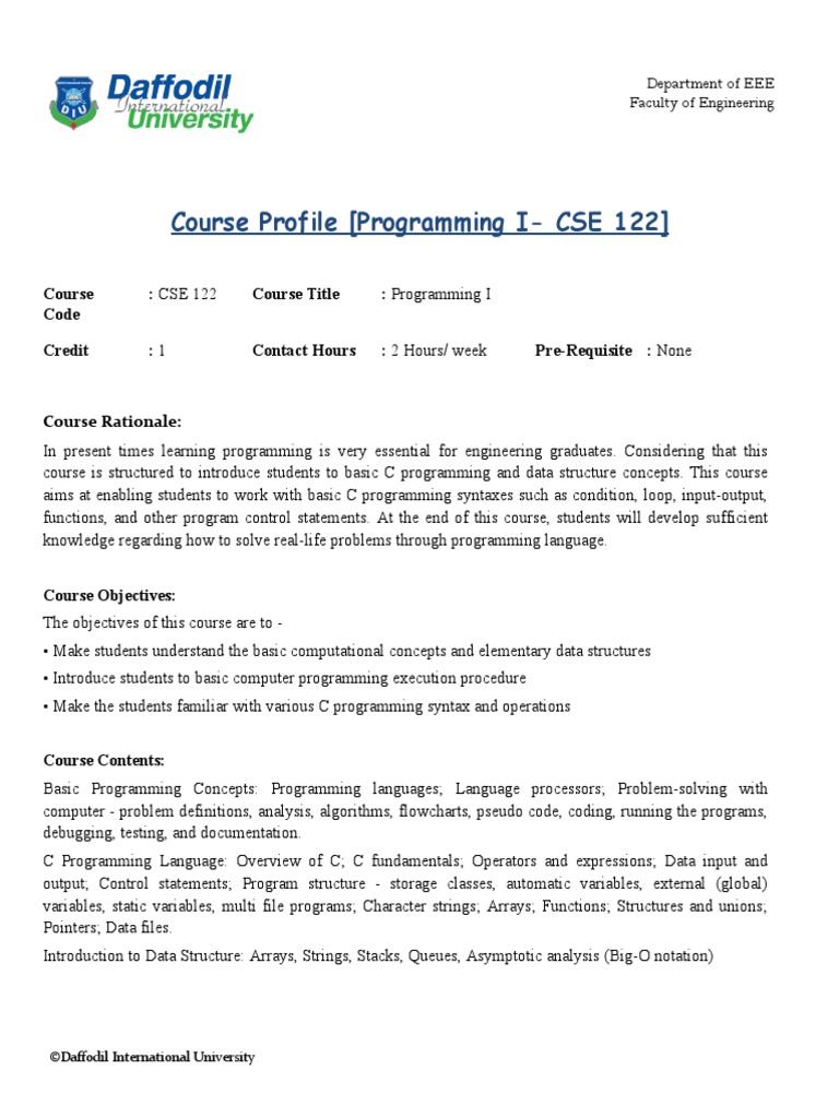 Course Profile - CSE 122 | PDF | Computer Programming | Computer Program