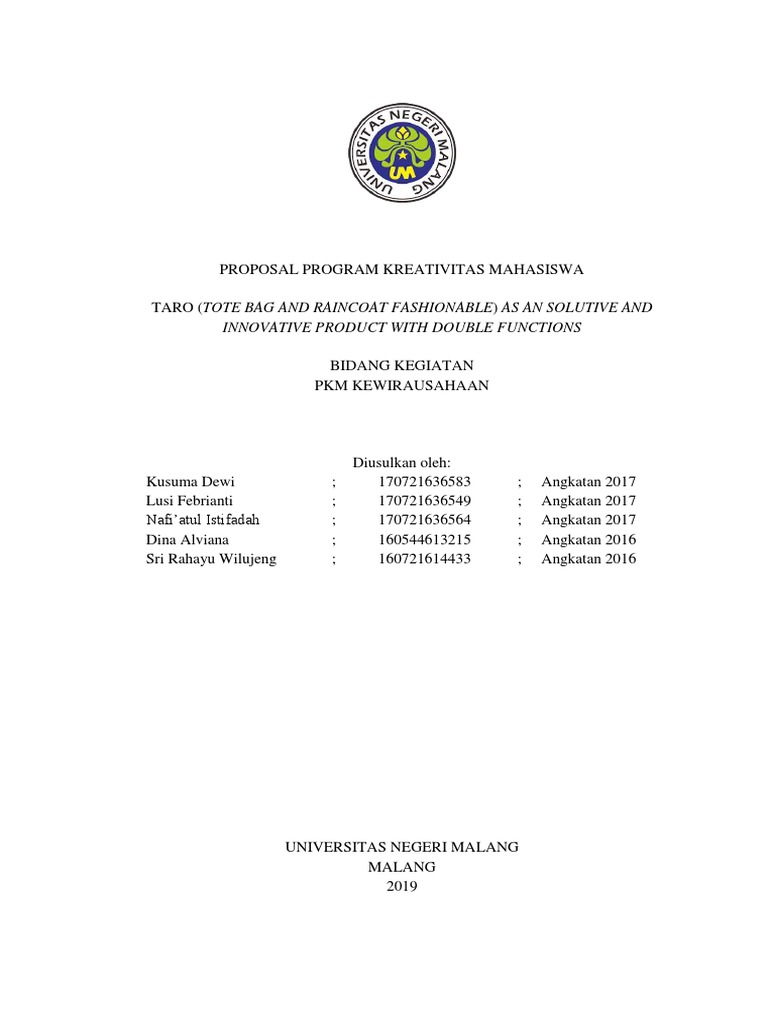 Contoh Proposal Program Kreativitas Maha | PDF