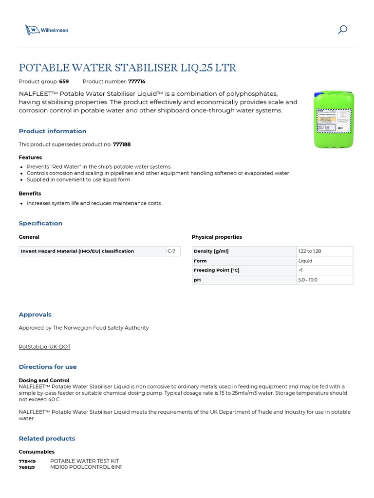 Potable Water Stabiliser Liq.25 LTR | Download Free PDF | Water | Liquids