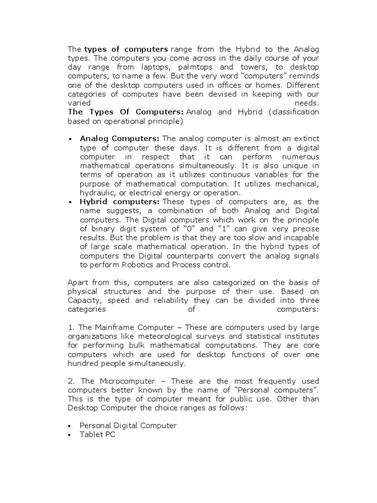 The Types of Computers: Analog and Hybrid (Classification Analog ...