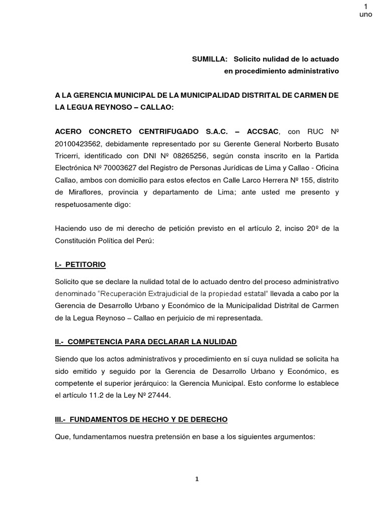 Nulidad de Acto Administrativo - Accsac | PDF | Debido al proceso | Sentencia (ley)