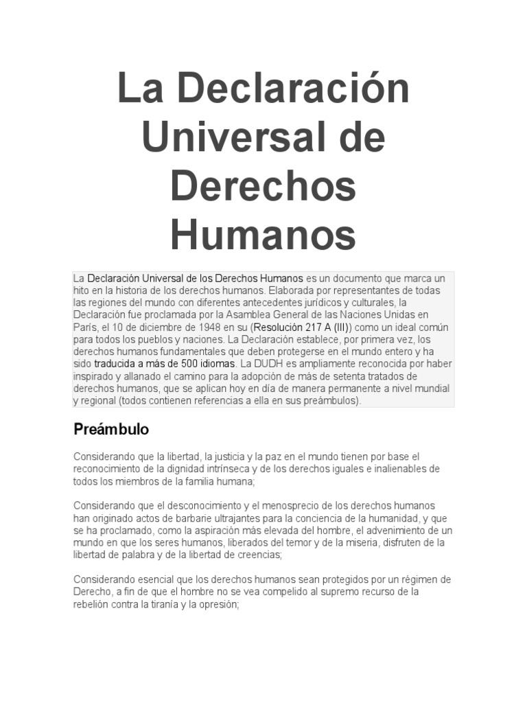 La Declaración Universal De Derechos Humanos Pdf