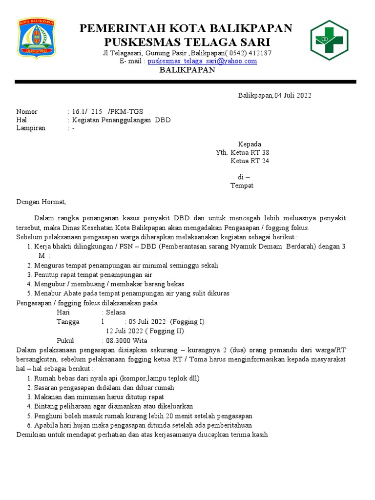 Surat Pemberitahuan Fogging | PDF