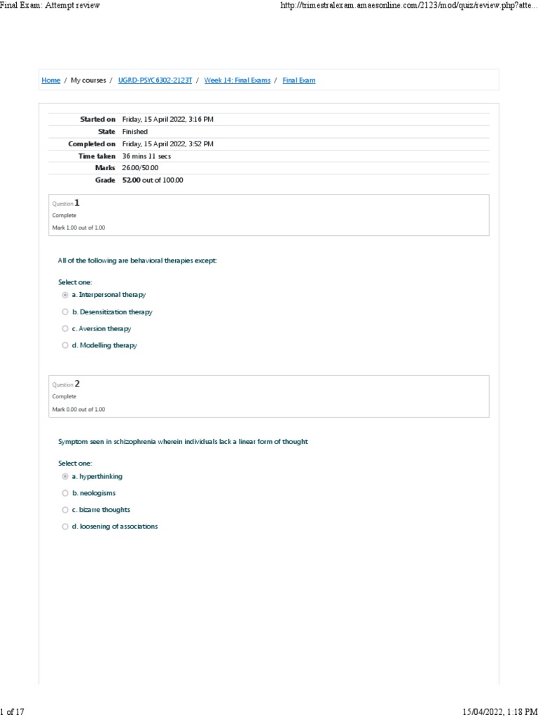 Psychology Exam Review | PDF | Mental Disorder | Personality Disorder