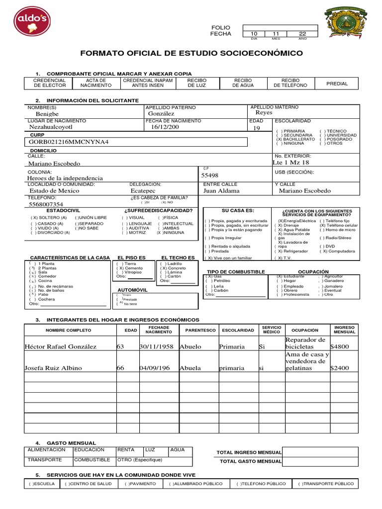 Formato de Estudio Socioeconomico | PDF