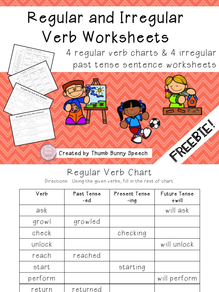 4 Regular Verb Charts & 4 Irregular Past Tense Sentence Worksheets | PDF