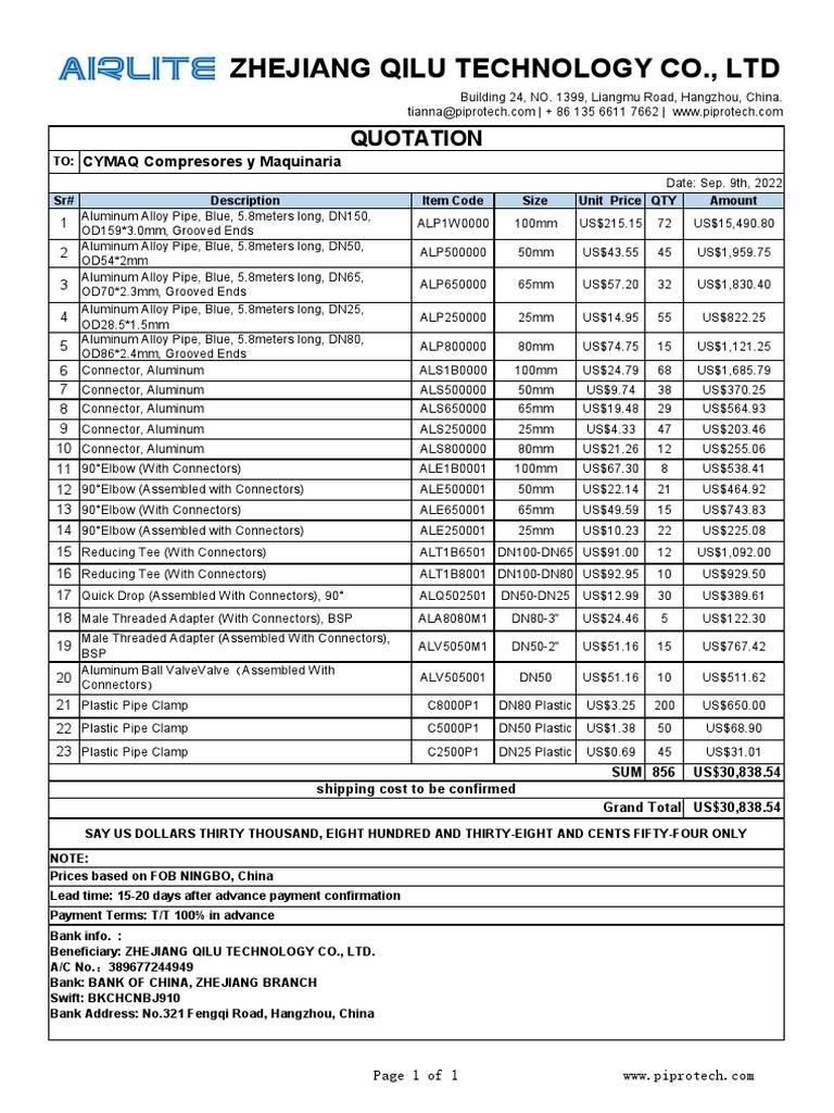Airlite Quotation To Cymaq | PDF | Building Materials | Civil Engineering