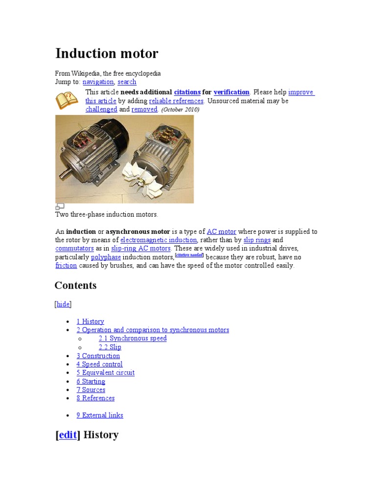 Induction Motor: From Wikipedia, The Free Encyclopedia | PDF | Electric ...