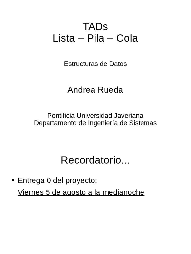 Estructuras de Datos TADs | PDF | Cola (tipo de datos abstractos ...