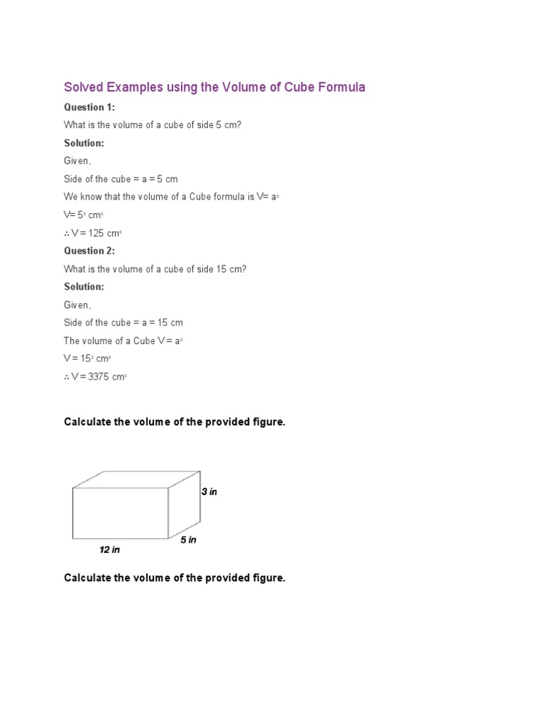 Solved Examples Using The Volume of Cube Formula | PDF