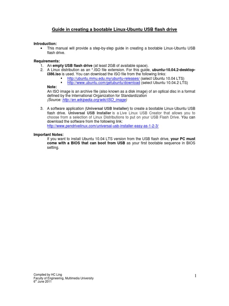 Guide In Creating A Bootable Linux Ubuntu Usb Flash Drive Pdf Usb