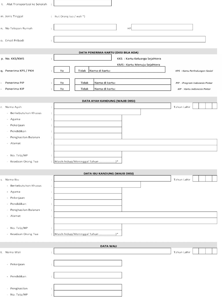Formulir Data Pokok Peserta Didik Dapodik 2 | PDF