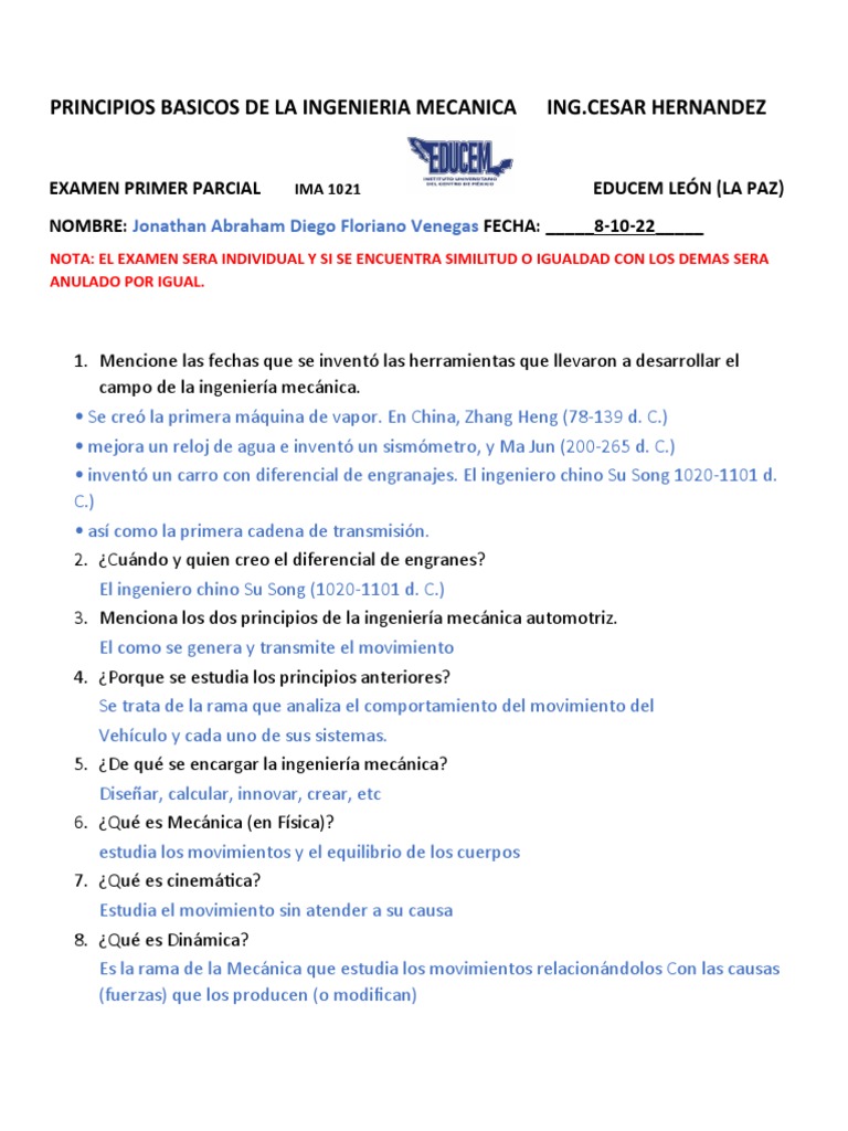 Examen Primer Parcial 1021 | PDF | Sensor | Ingeniería mecánica