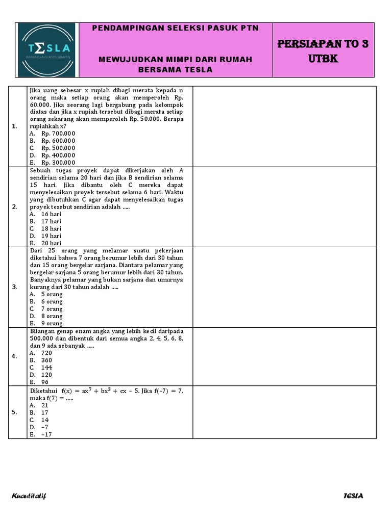 Persiapan To 3 Utbk Kuantitatif | PDF