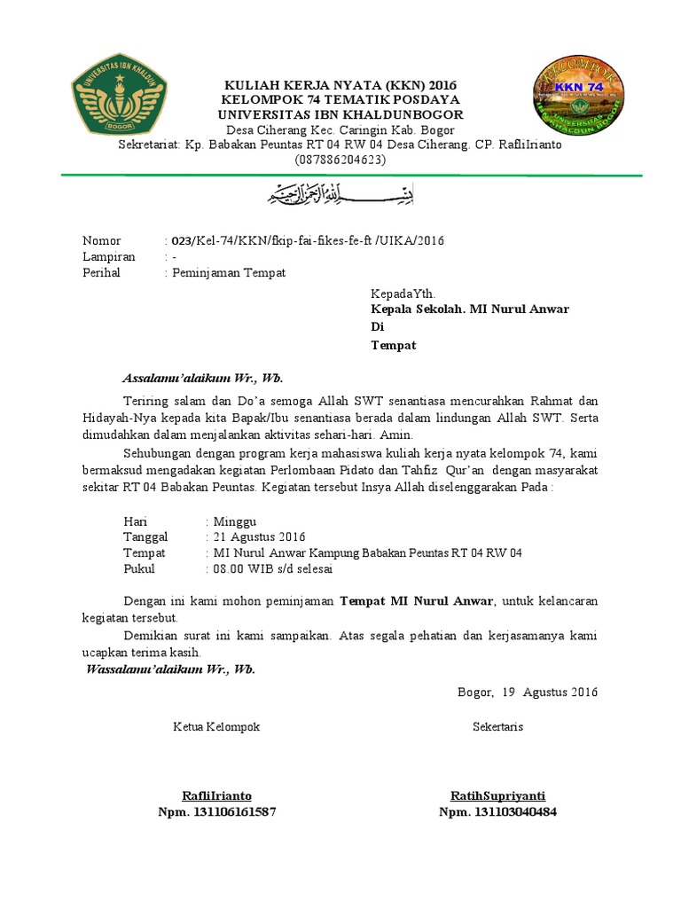 Surat Izin Peminjaman Tempat | PDF