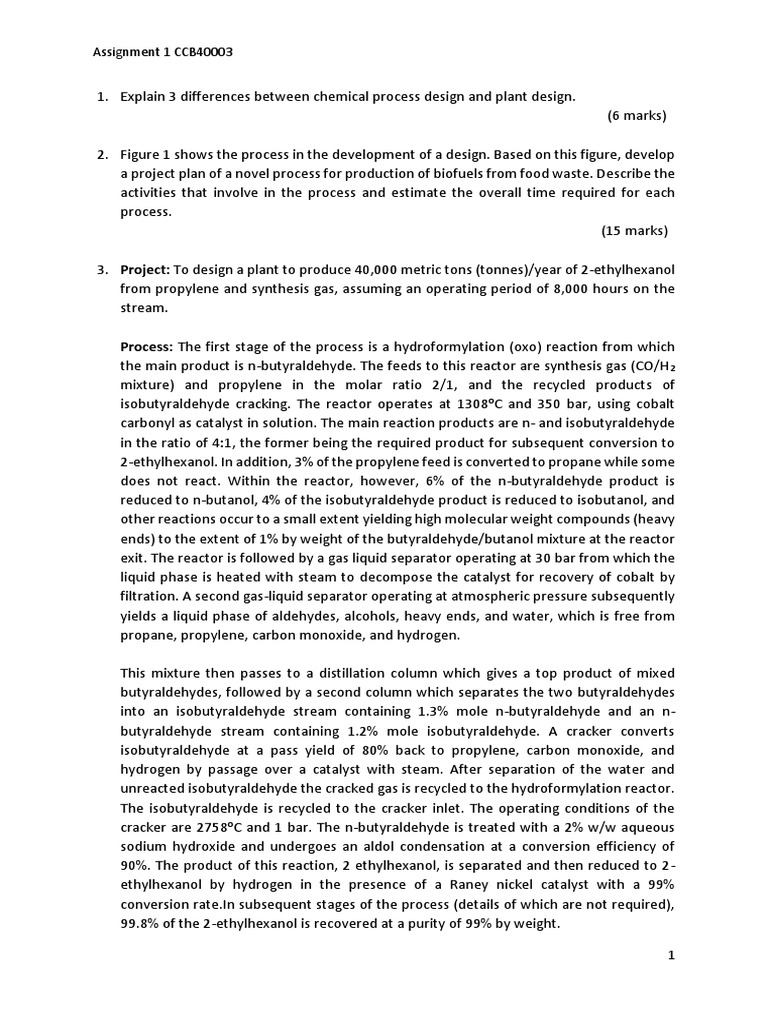 Differences Chemical Plant Design Biofuels Project Plan DME Subsystem | PDF