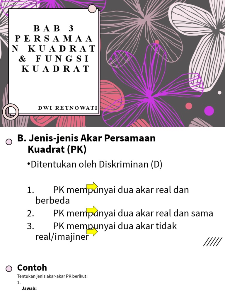Jenis-Jenis Akar Persamaan Kuadrat & Jumlah Dan Hasil Kali Akar | PDF