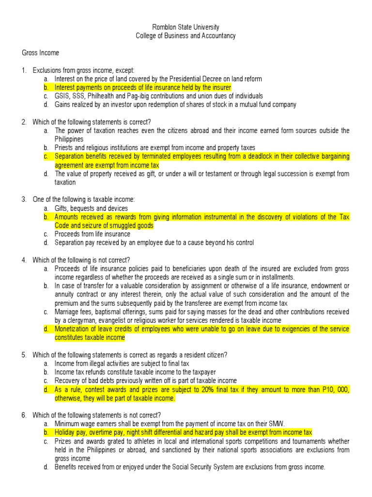 Gross Income Taxation Overview | PDF | Gross Income | Life Insurance