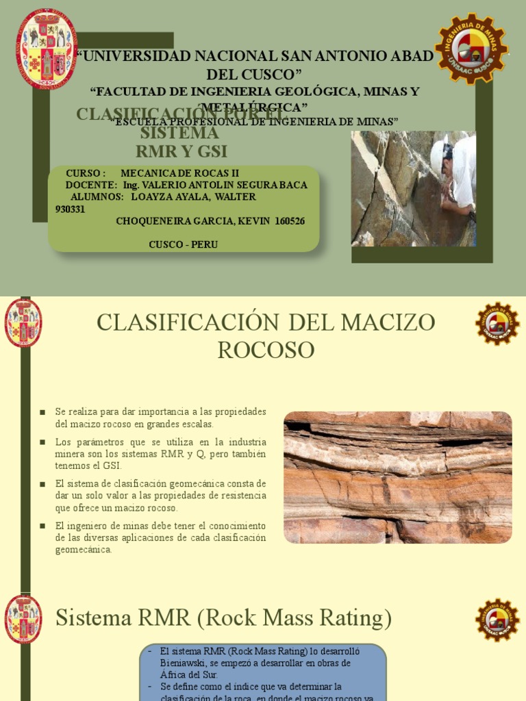 RMR - Diapositivas 2022-2 | PDF | Science | Ingeniería geotécnica