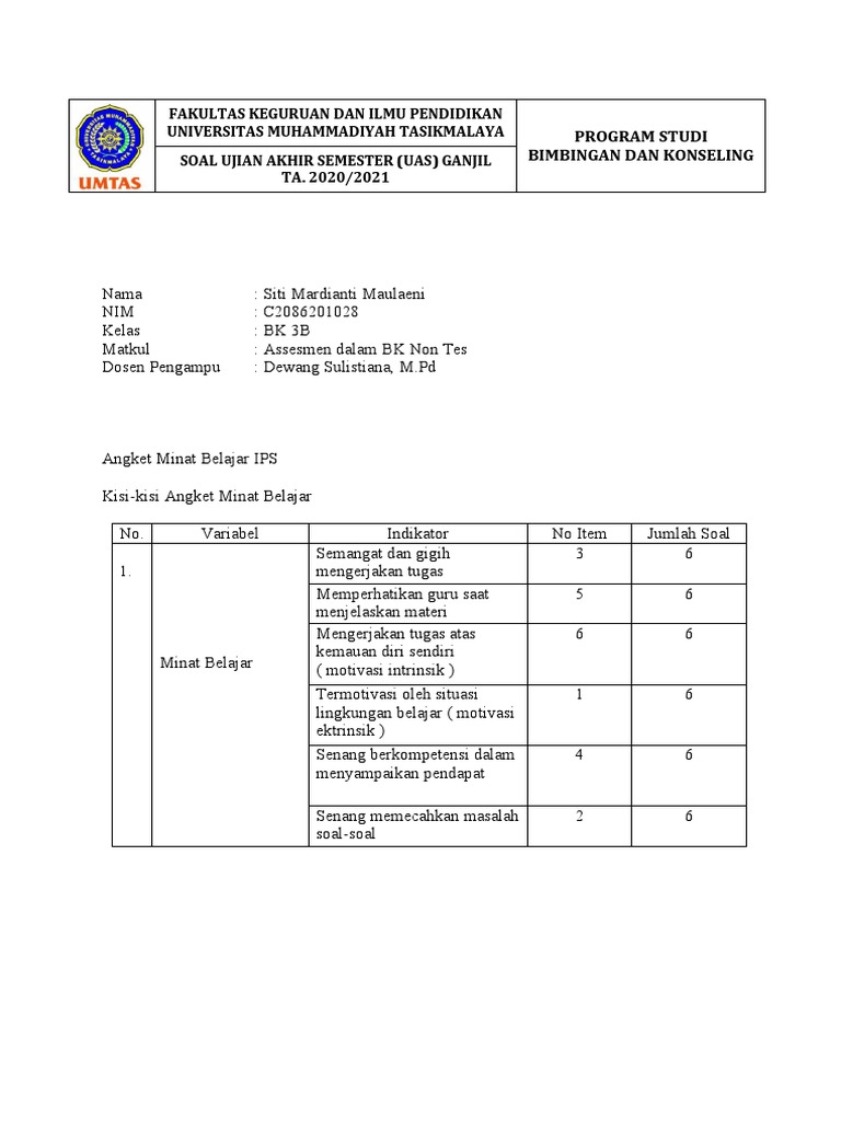 Instrumen Asesmen BK | PDF