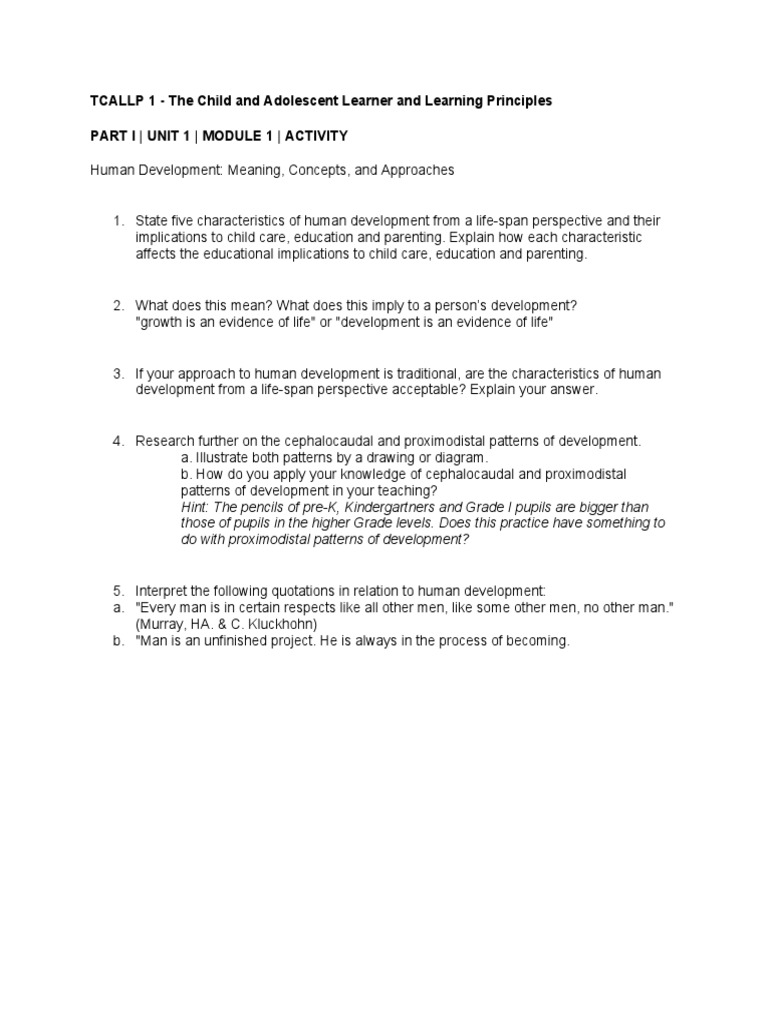 Tcallp 1 Week 2 Activity And Assignment Pdf Developmental Psychology Learning