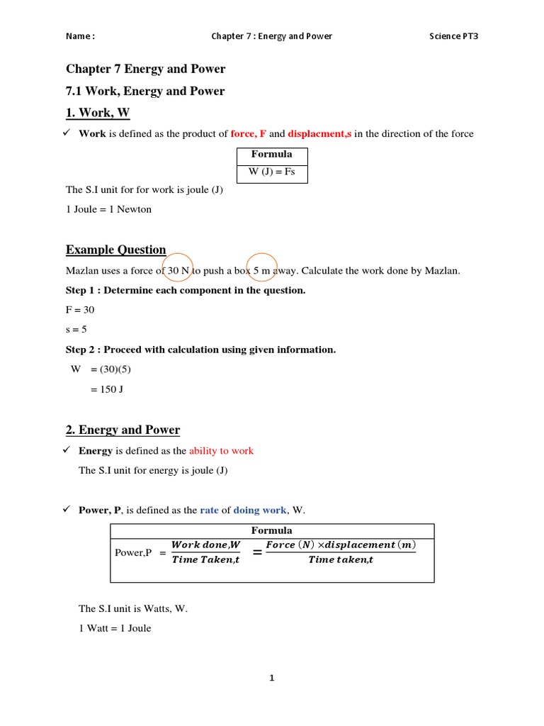 Chapter 7 Energy and Power | PDF | Potential Energy | Kinetic Energy