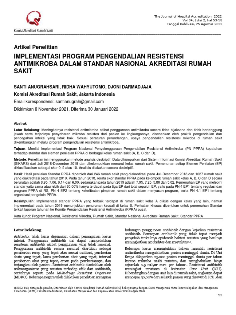 Implementasi Program Pengendalian Resistensi Antimikroba Dalam Standar ...