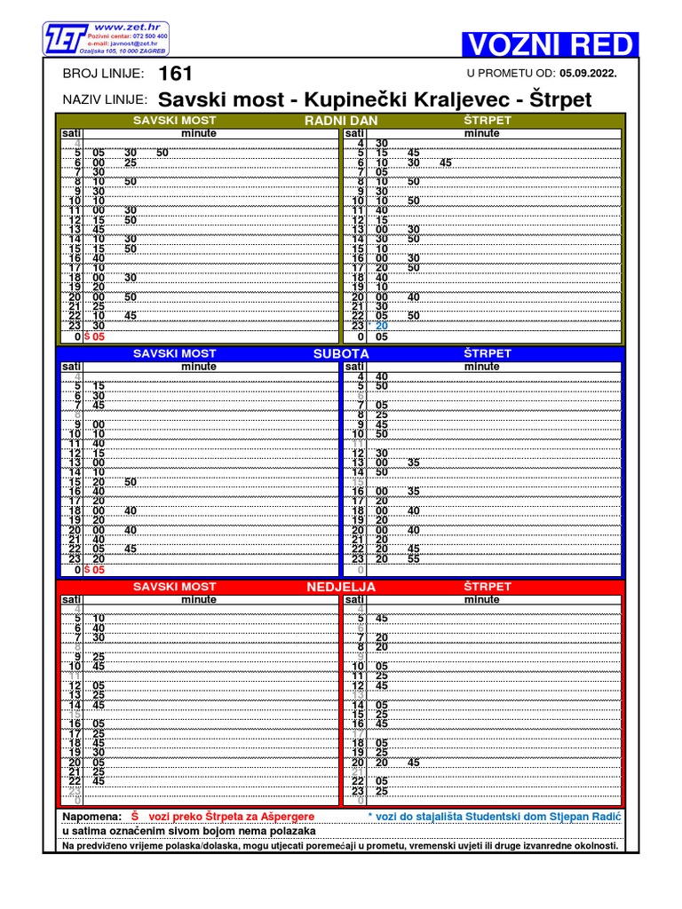 Vozni Red: Savski Most - Kupine Ki Kraljevec - Štrpet 161 | PDF