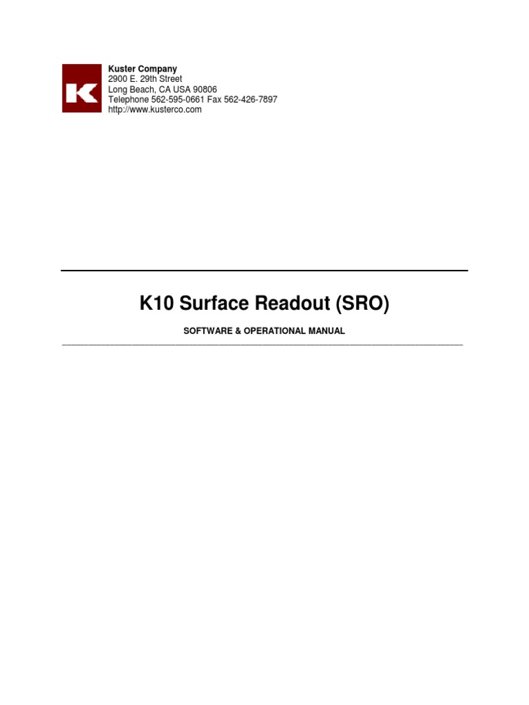 K10 SRO Operational Manual | PDF