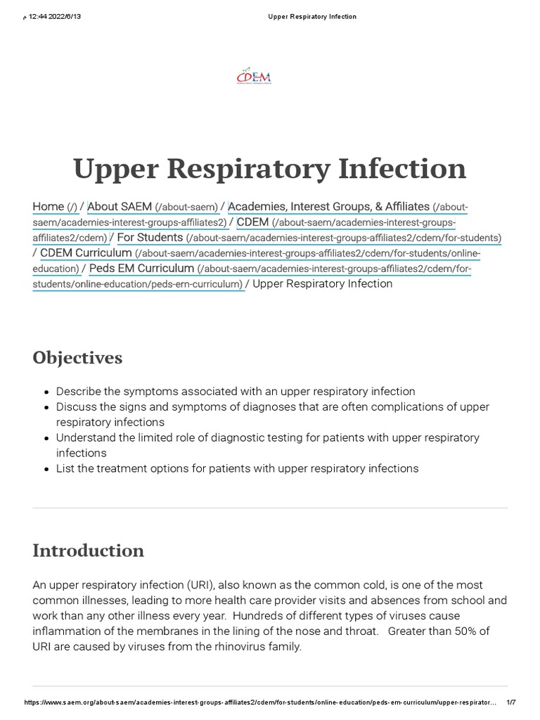 Upper Respiratory Infection | PDF | Common Cold | Infection