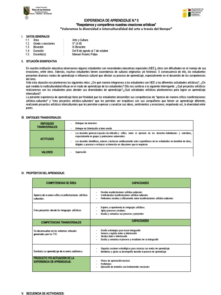 Experiencias de Aprendizaje N°5 - 5to Sec | PDF | Aprendizaje | Melodía