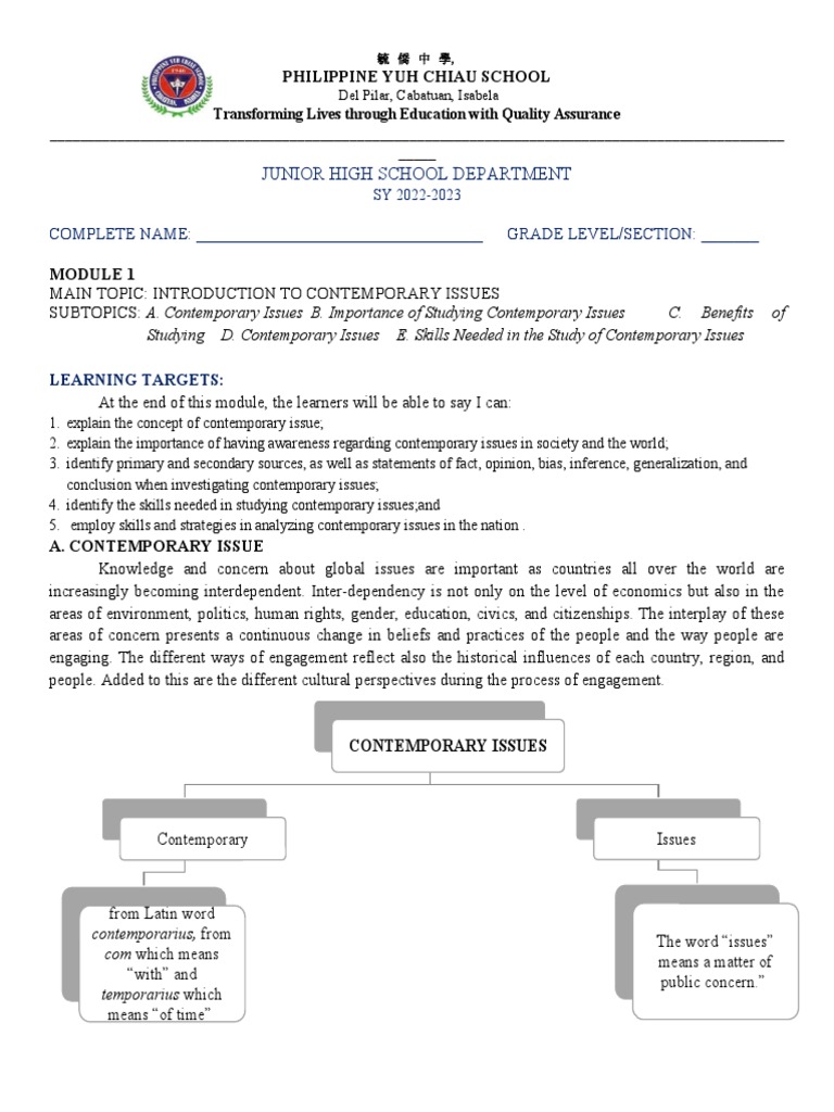 Contemporary Issues Module 1 | PDF | Primary Sources | Knowledge