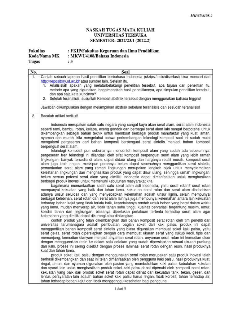 Soal Mkwu4108 Tmk3 2 Bahasa Indonesia | PDF