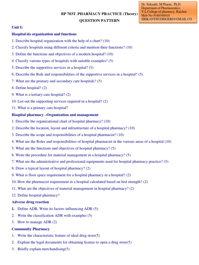 Pharmacy Practice - Question Pattern | PDF | Pharmacy | Over The ...