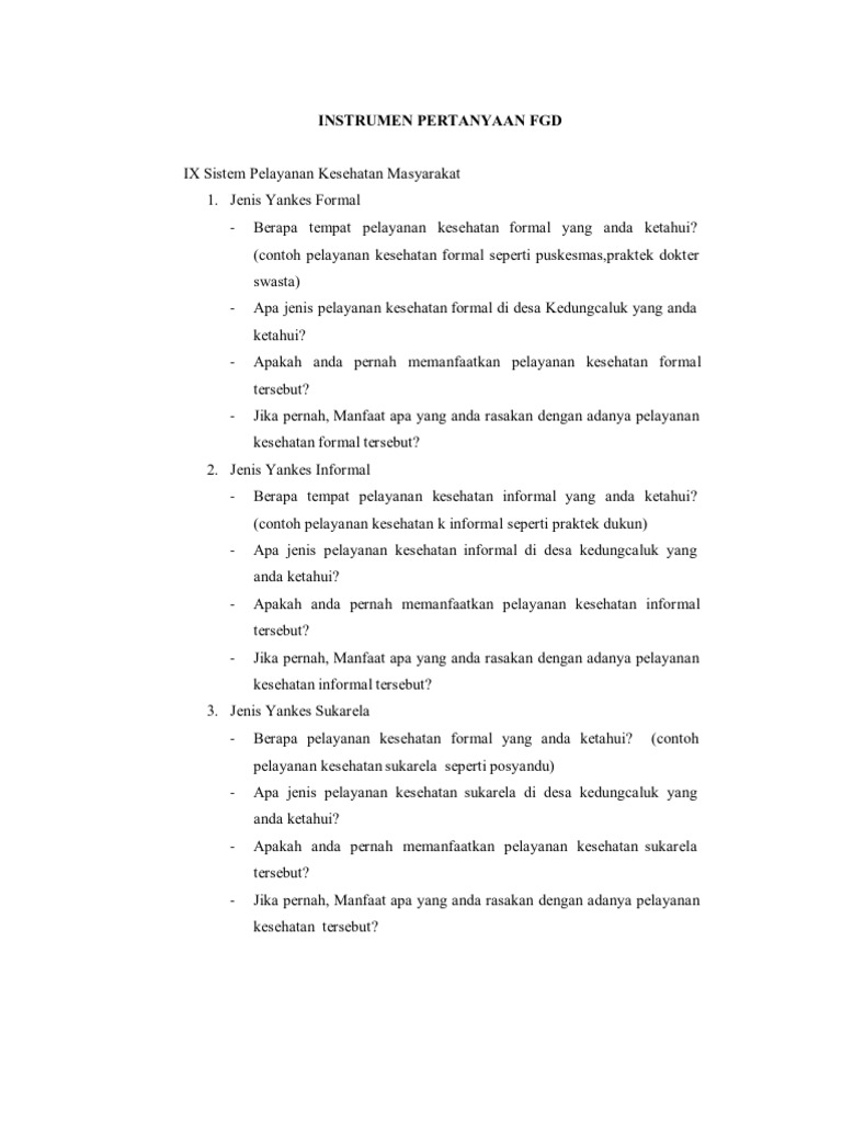 Contoh Pertanyaan FGD dan Panduan | PDF | Pengembangan Diri