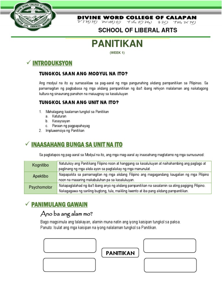 Panitikan Module (Week 1) | PDF