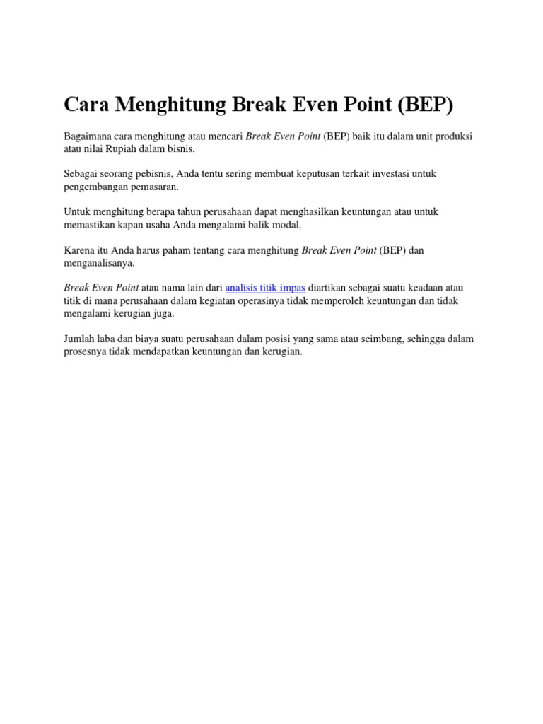 Cara Menghitung Break Even Point Pdf