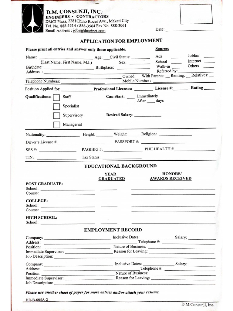 DMCI Application Form (1) | PDF
