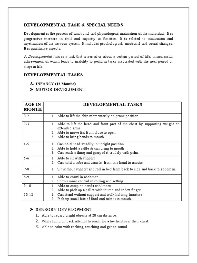 Developmental Task | PDF | Hand | Developmental Psychology