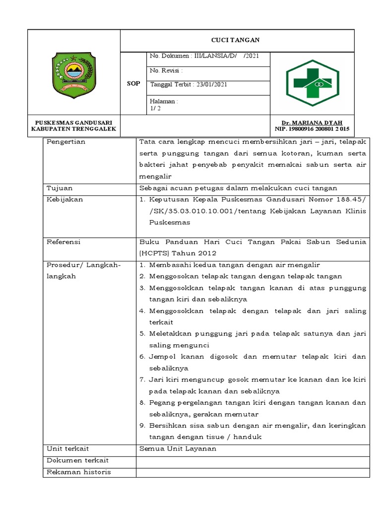 Sop 7 Langkah Cuci Tangan Pakai Sabun. Lansia | PDF