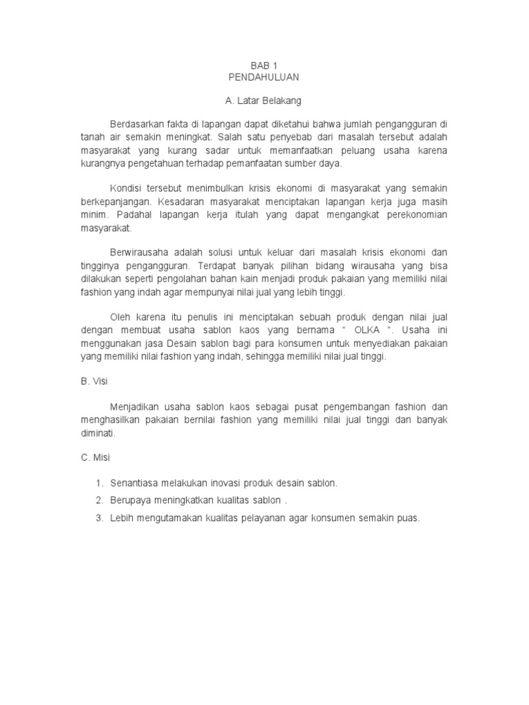 Proposal Usaha Sablon Kaos OLKA | PDF