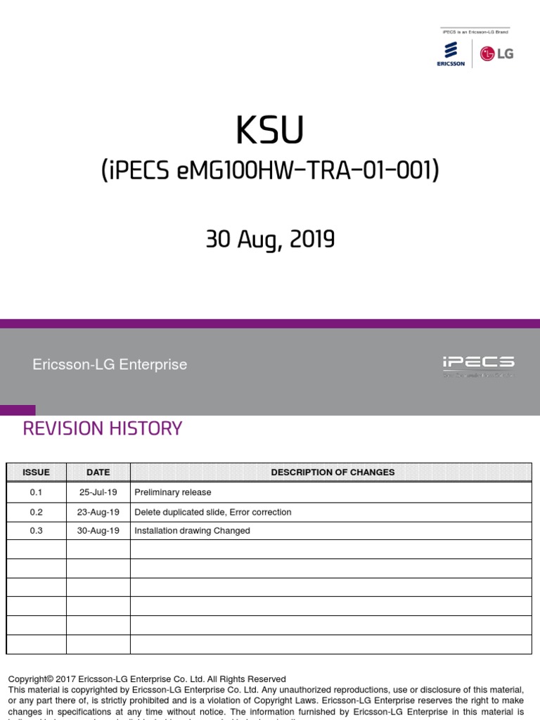 iPECS eMG100HW TRA 01 001 (eMG100 HW - KSU - Rev0.3) - 190830 | PDF