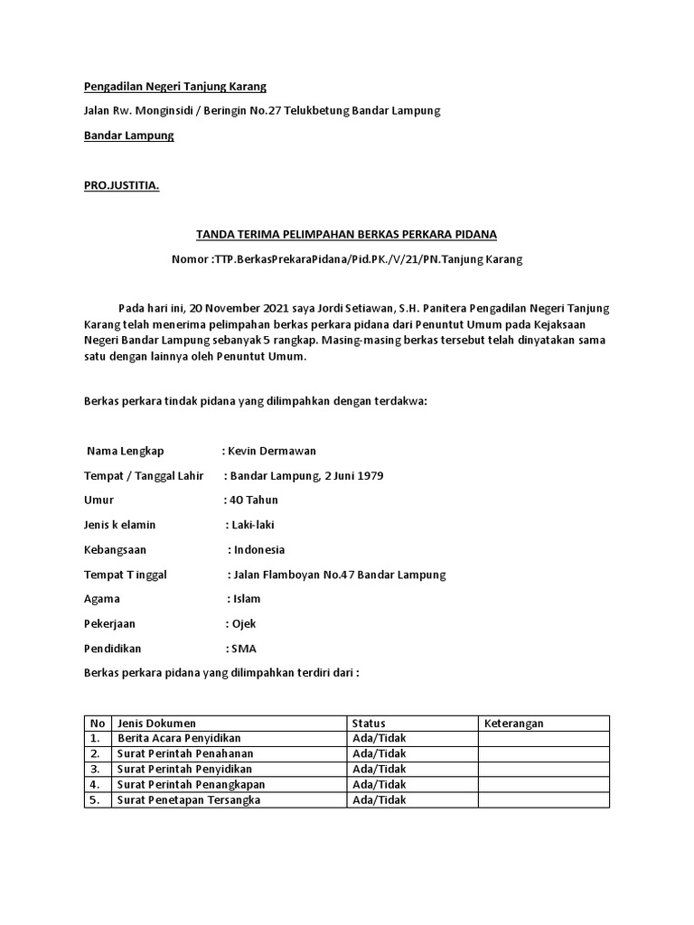 3 Tanda Terima Pelimpahan Berkas Perkara Pidana | PDF