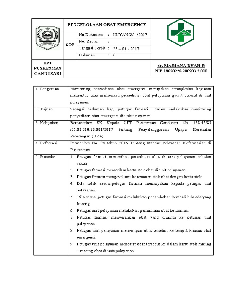 SOP Pengelolaan Obat Emergency | PDF