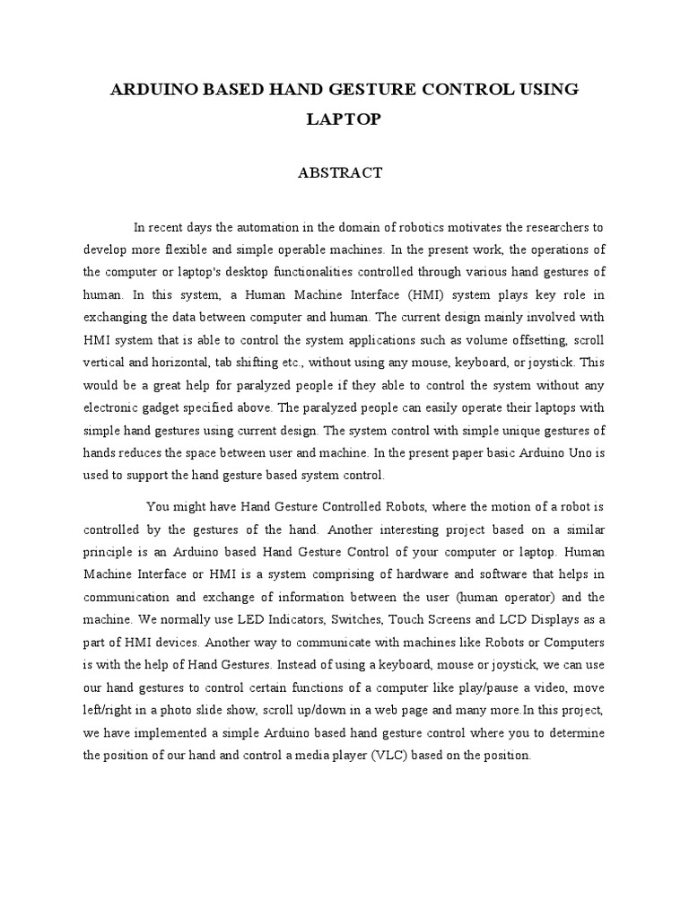 Arduino Based Hand Gesture Control Using Pdf 