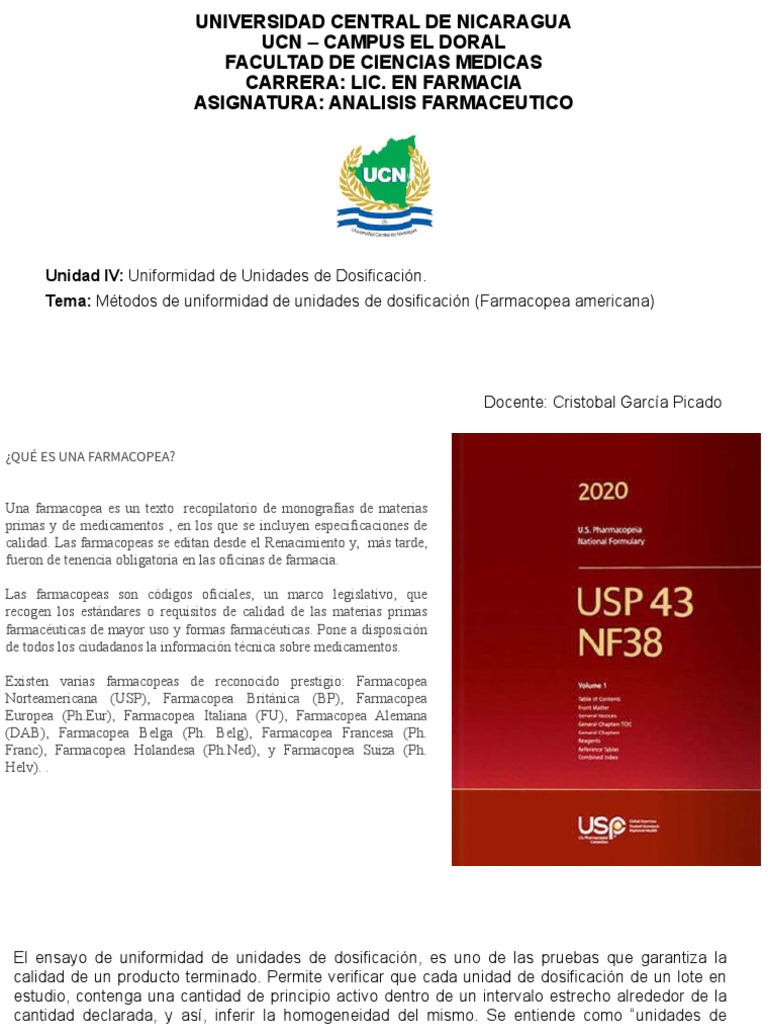 Métodos de Uniformidad en Farmacia | PDF