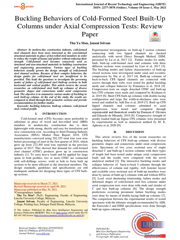 Buckling Behaviours of Cold-Formed Steel Built-UP Columns Under Axial ... Buckling Behaviours of Cold-Formed Steel Built-UP Columns Under Axial ...