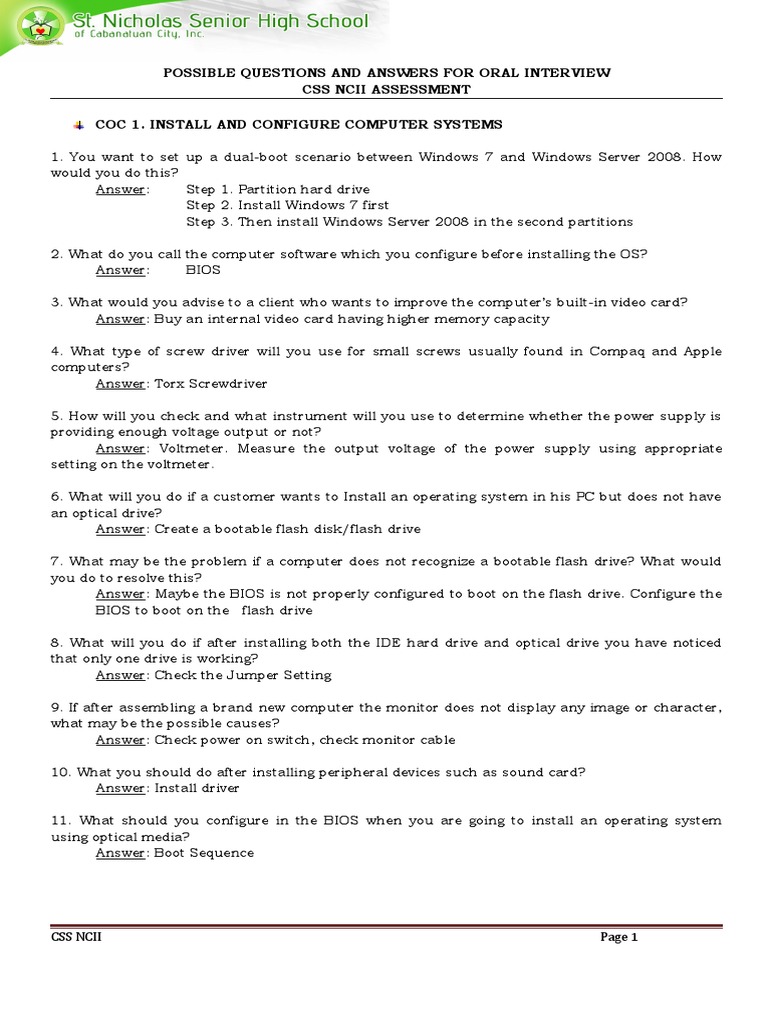 Computer-Systems-Servicing-Interview-Questions | PDF