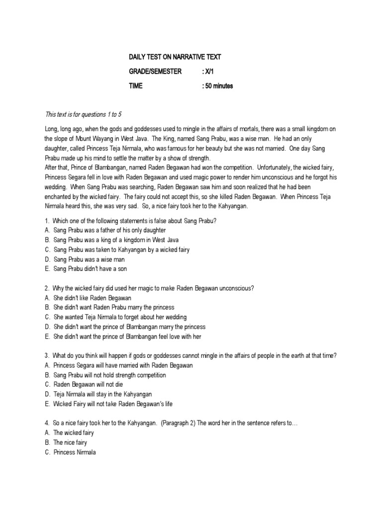 DAILY TEST NARRATIVE X | PDF | Hansel And Gretel (Opera)